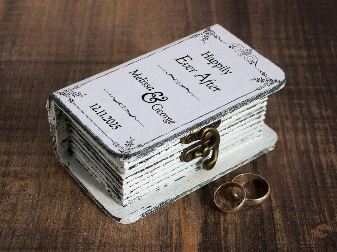 Book Ring Box, Personalized Wedding Box, Ring Bearer Box, Wooden Book ...