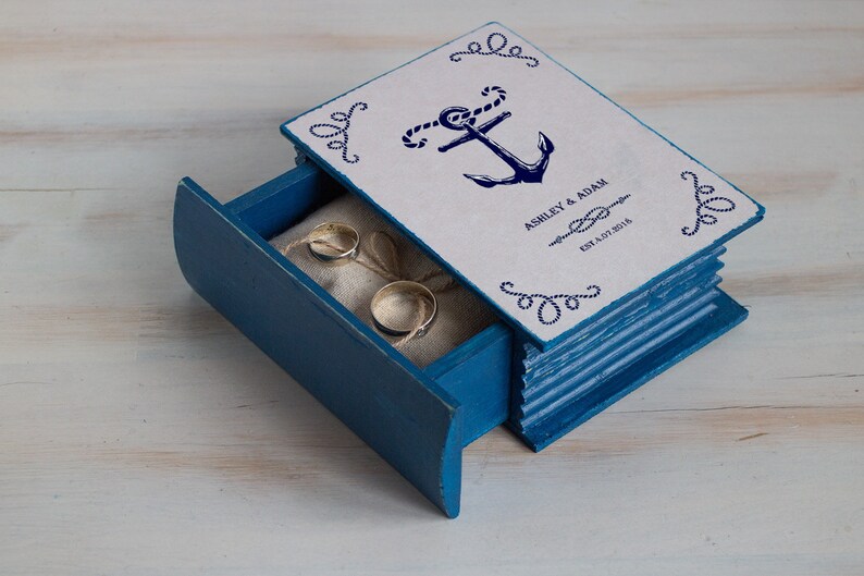 Beach Wedding Personalized Ring Box Sea Wedding Box Marine Wedding Ring ...