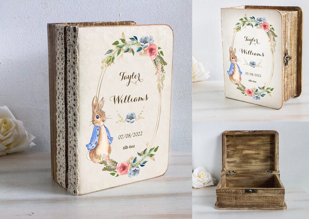 Peter Rabbit Personalised Baby Memory Box, Keepsake Wooden Box, Newborn ...