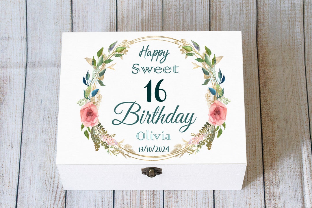 Happy Sweet 16th Birthday Keepsake Box, Personalised Memory Box, Custom ...