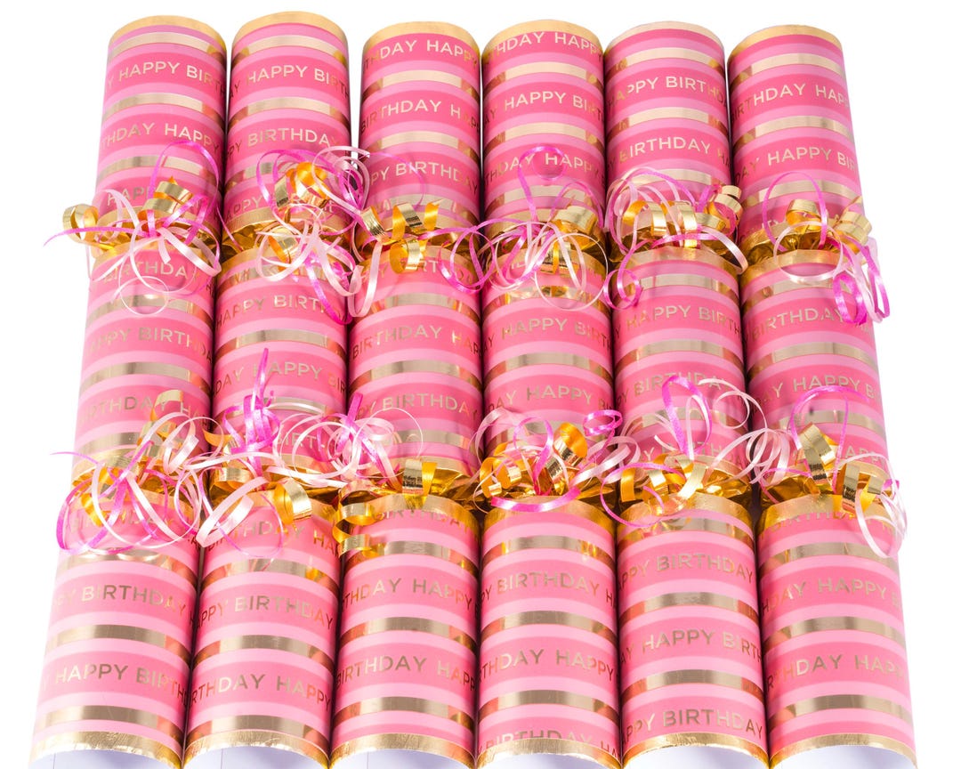 HAPPY BIRTHDAY Crackers-pink N Gold-box of Six - Etsy
