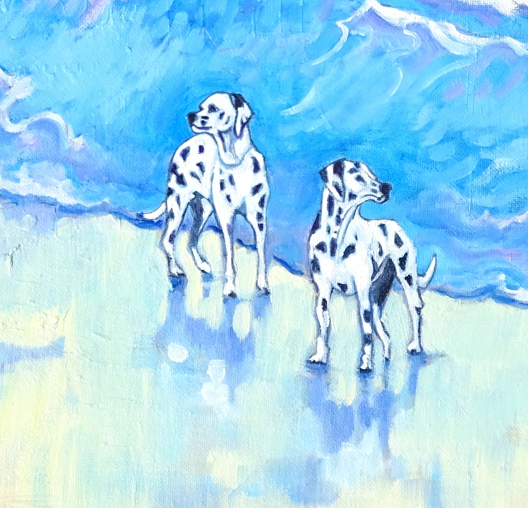 Dalmatian Art Print. Two Dalmatians on the Beach. Gift for Dog Lover ...