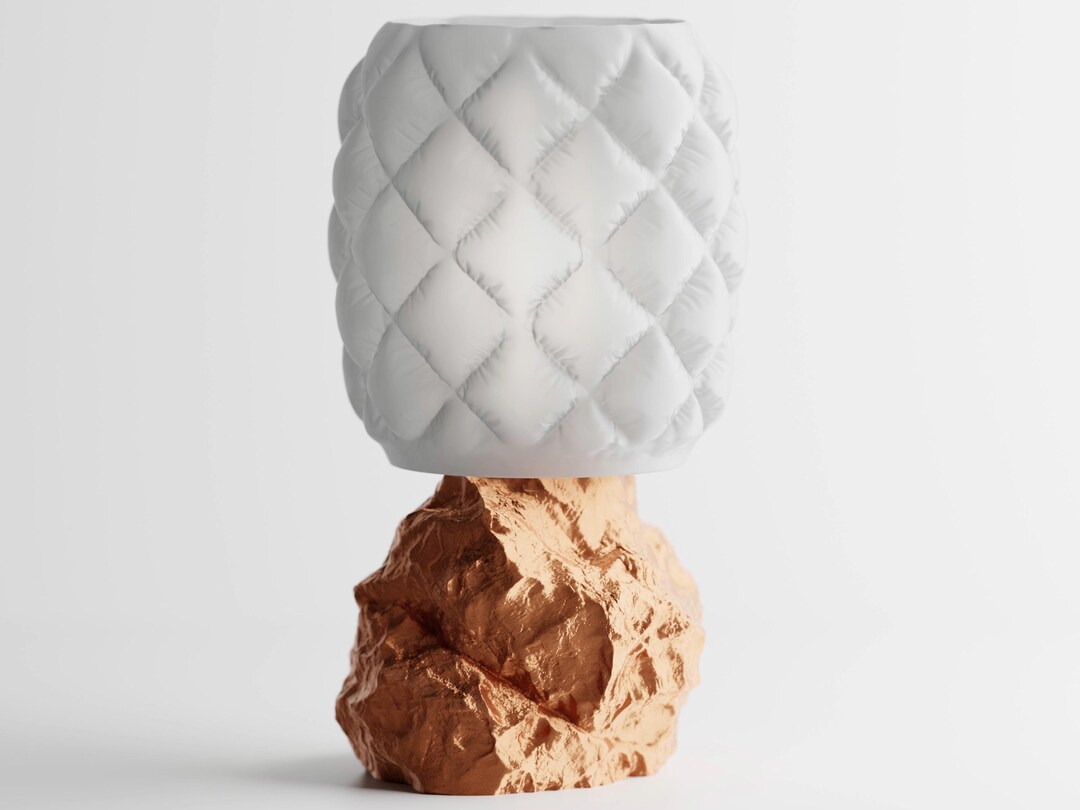 3D Printed Table Lamp – Quilted Shade, Rock Base, Modern Ambient Light ...