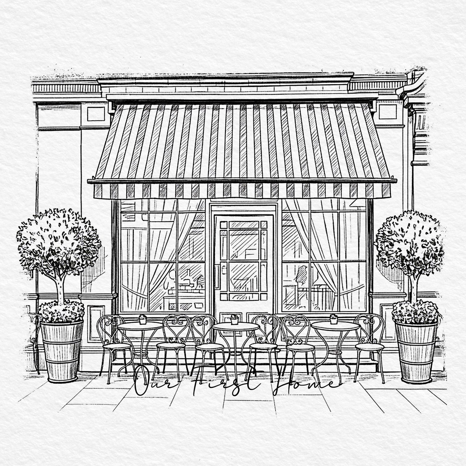 Custom Storefront Sketch | Personalized Shop Illustration | Café or ...