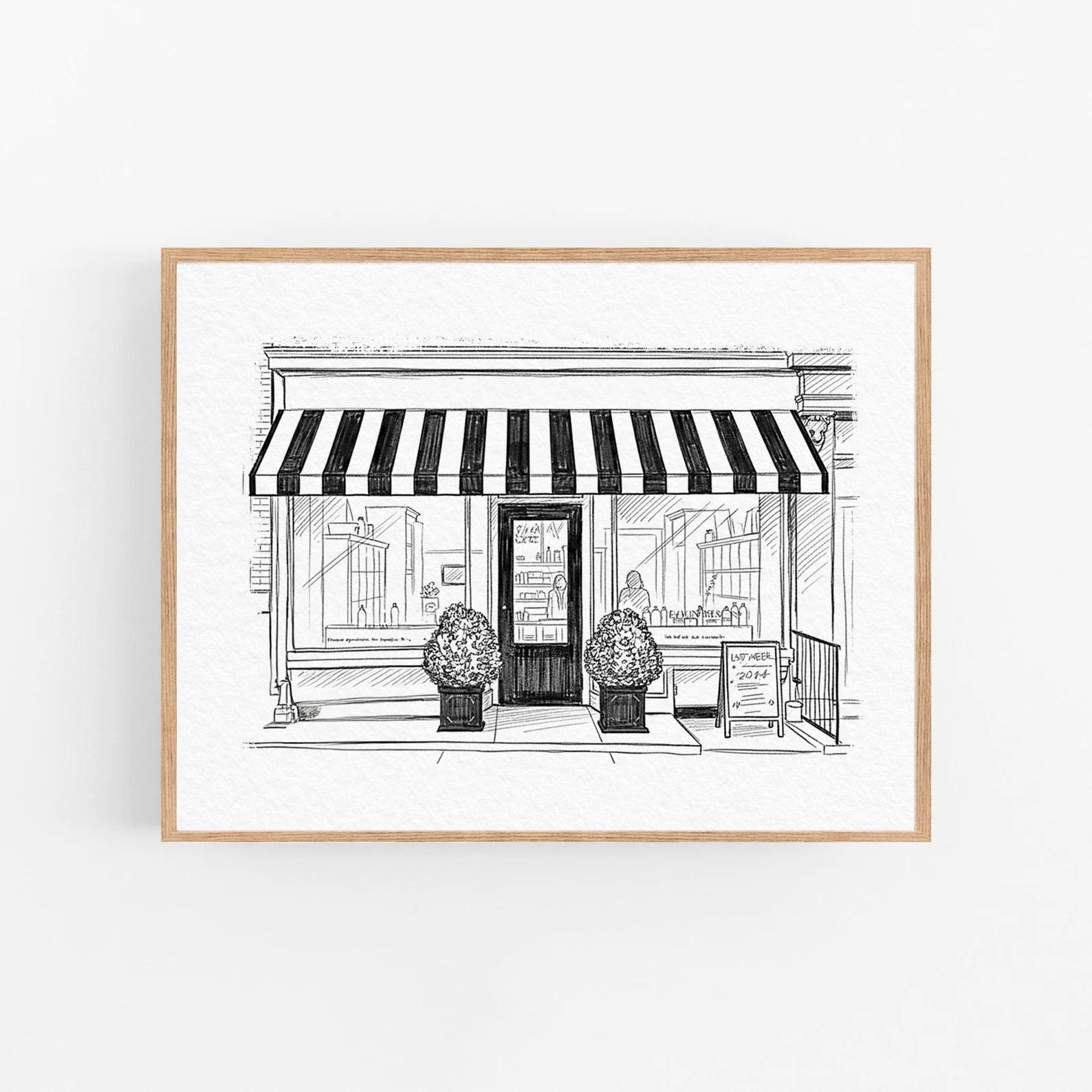 Custom Storefront Sketch | Personalized Shop Illustration | Café or ...