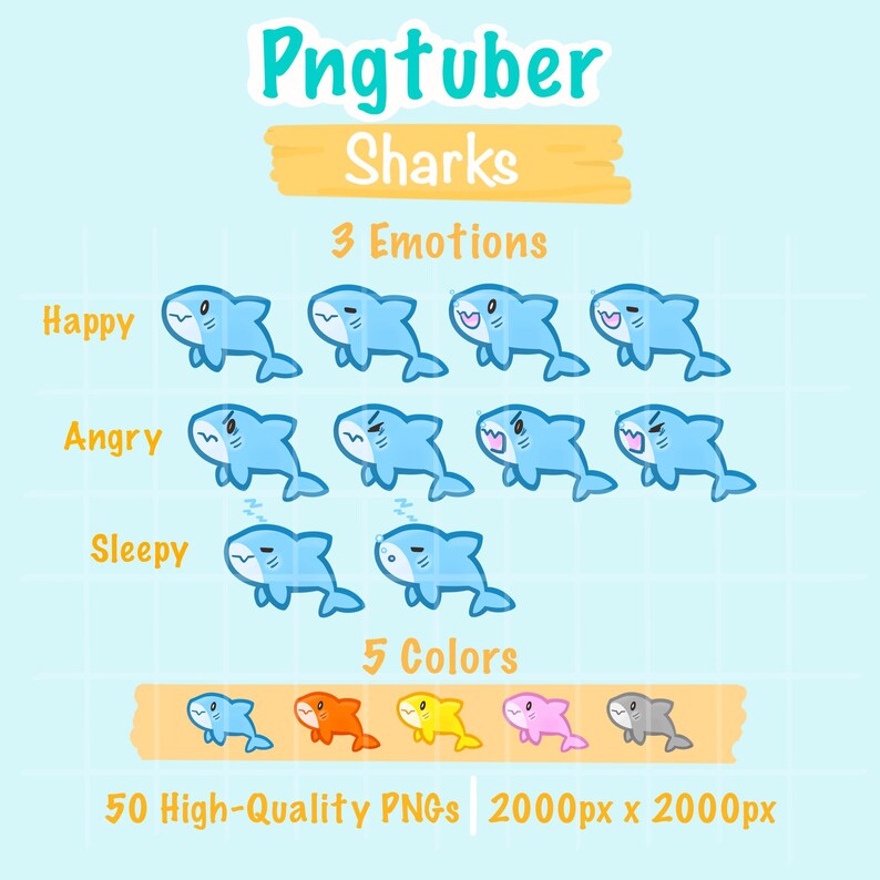 Shark Pngtubers | Kawaii/chibi Avatars for Summer Streaming | Twitch ...