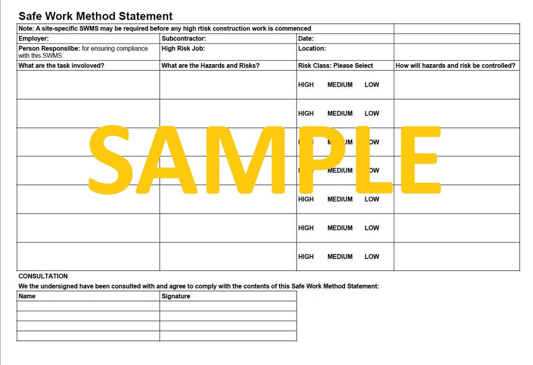 SWMS - Blank (safe Work Method Statement) - Etsy