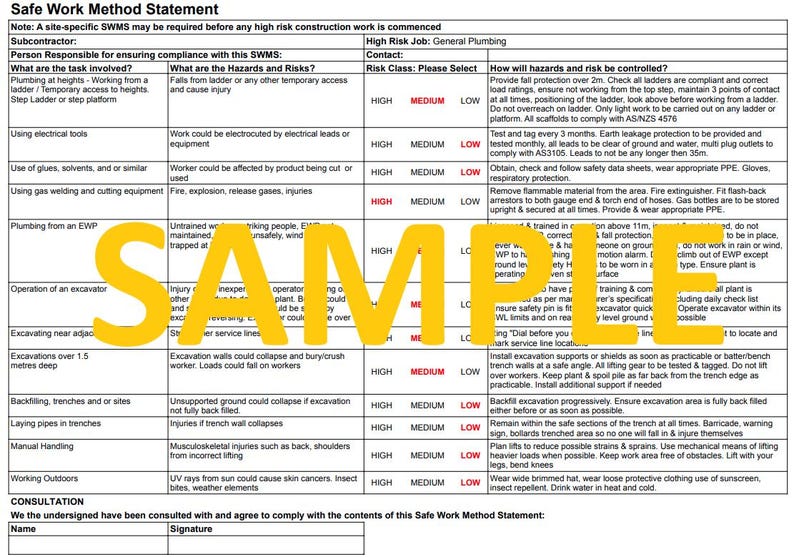 Plumbing SWMS Pre Filled Template - Etsy UK