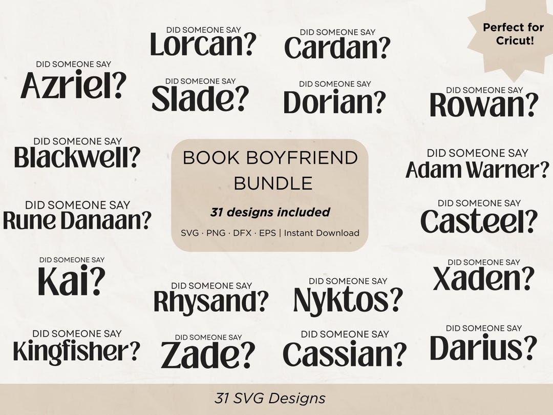 Book Boyfriend Names SVG Bundle | Fantasy Romance (digital Download) - Etsy