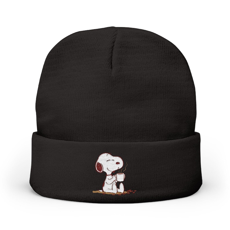 Sitting Snoopy Embroidered Beanie | Minimal Peanuts Coffee Hat - Etsy