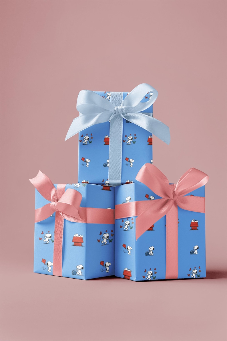 Blue Snoopy Wrapping Paper | Peanuts Comic Print - Etsy