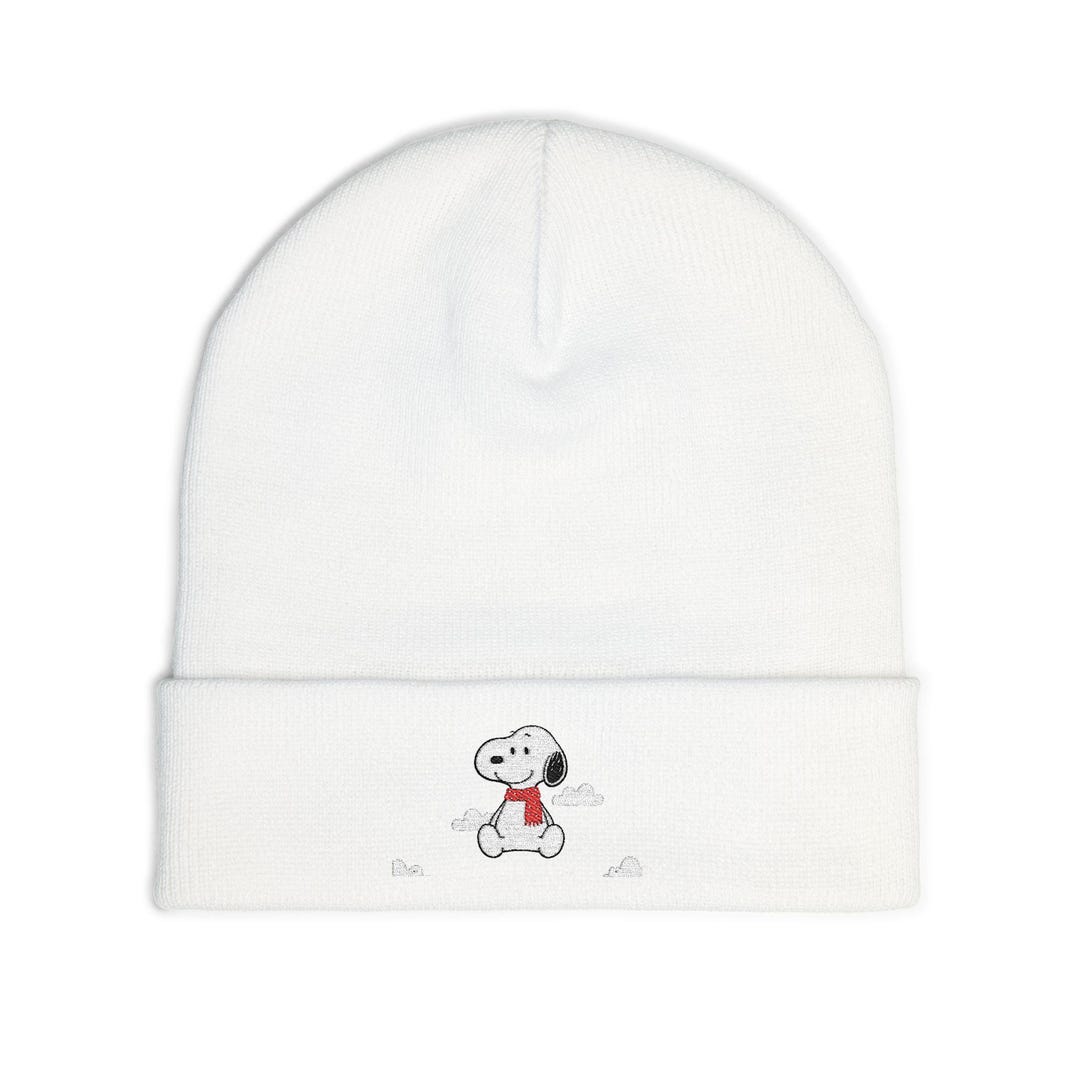 Snoopy Embroidered Knit Beanie | Red Scarf Cuffed Hat - Etsy