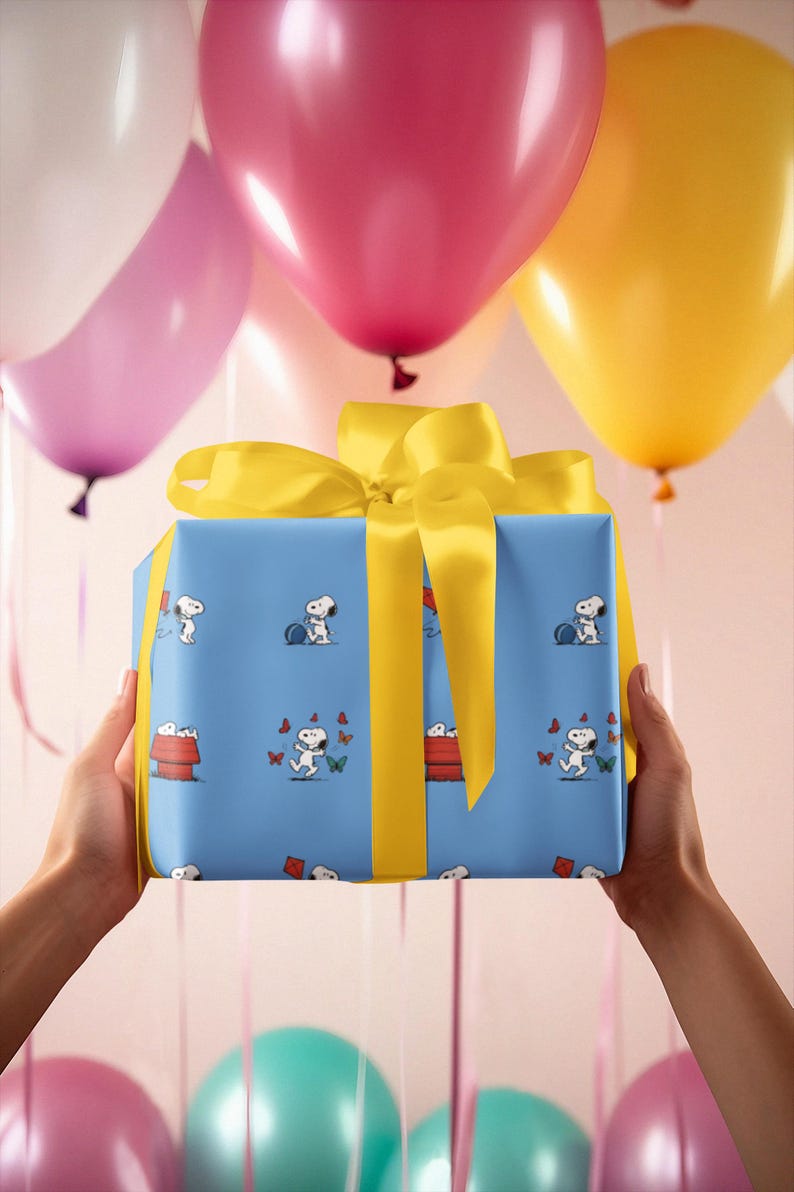 Blue Snoopy Wrapping Paper | Peanuts Comic Print - Etsy
