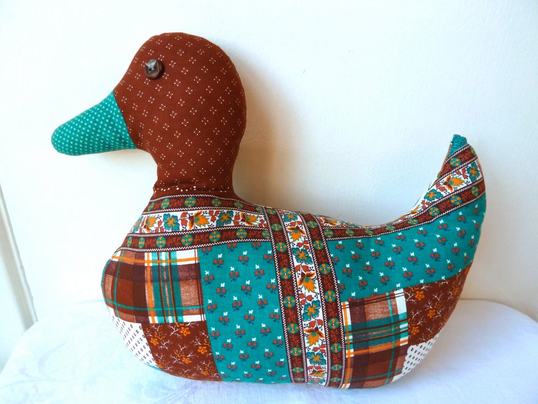 1970's Patchwork Duck, Soft Toy Duck, Handmade Patchwork Print Large ...