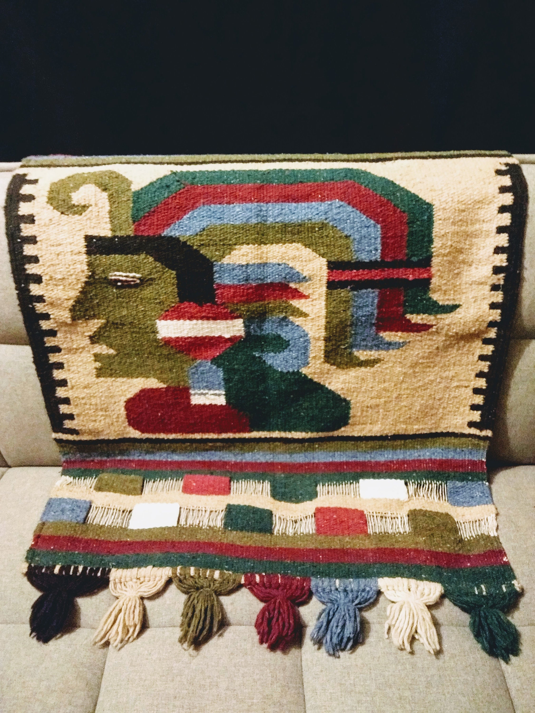 Vintage Aztec, Mayan, Incan Style Hand Woven Rug, Ethnic Folk Art ...