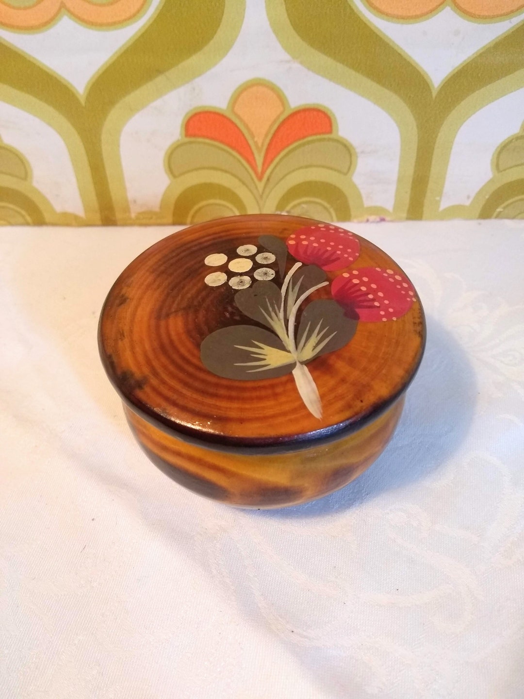 Vintage Hand Painted Raspberry Wooden Trinket Box: Eastern European ...