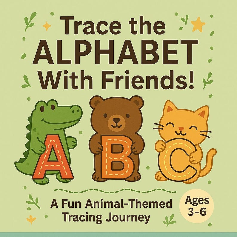 Printable Alphabet Tracing Book for Kids — Cute Animal Theme | Digital ...