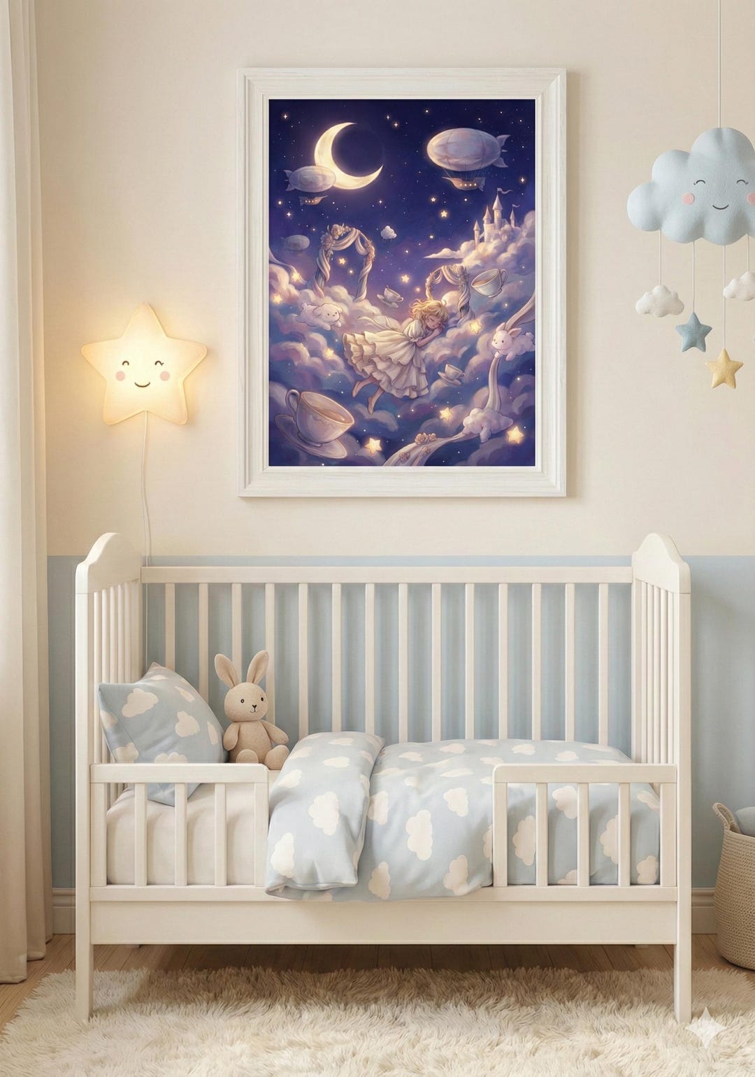 Surreal Night Sky Print - Dreamcore Sleeping Girl Poster (digital ...