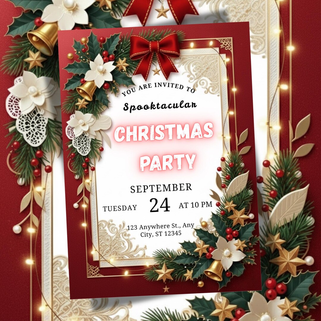 Christmas Party Invitation Template 5x7 | Editable Holiday Invite | Red ...