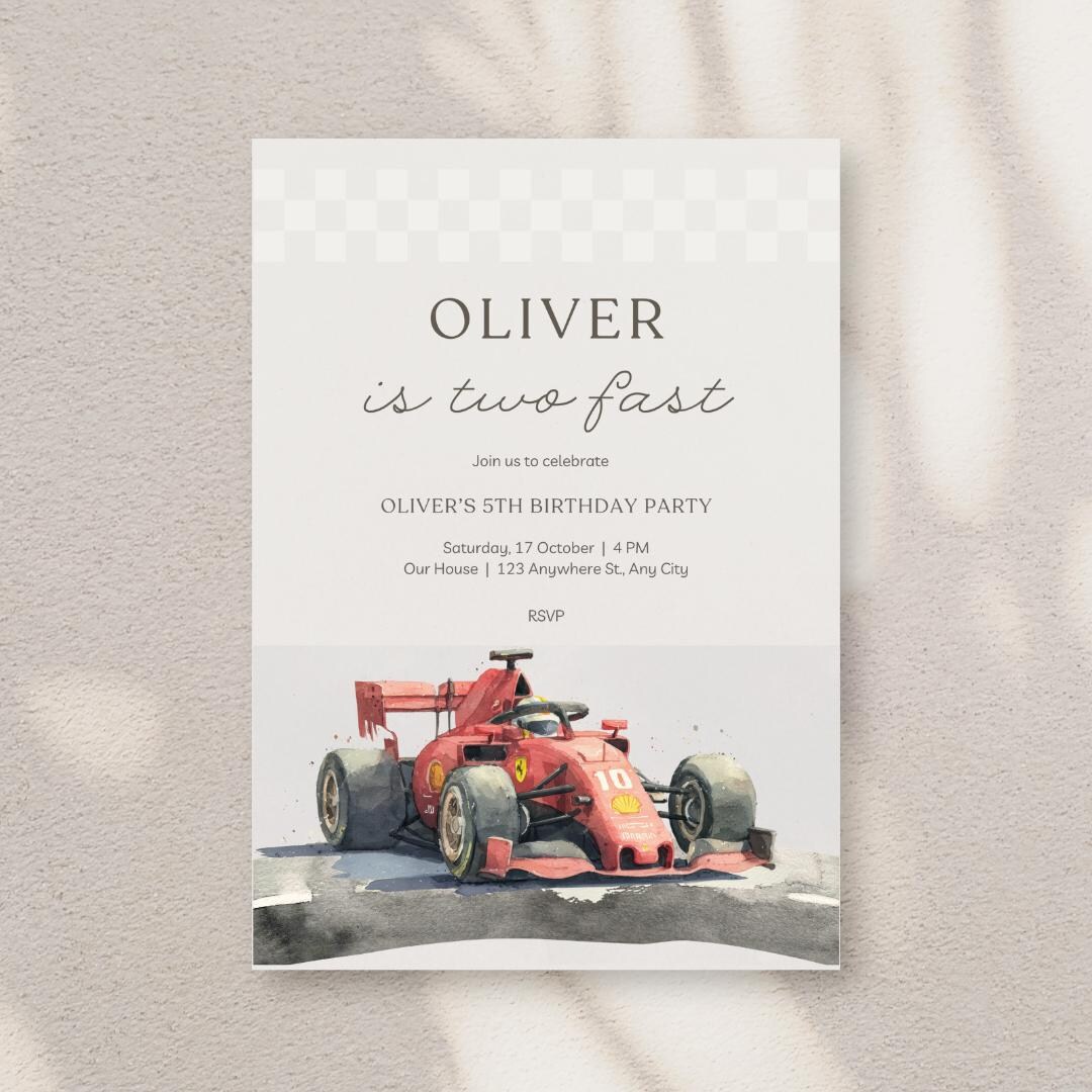 F1 Race Car Invitation Template | Editable Invitation | Car Boy ...