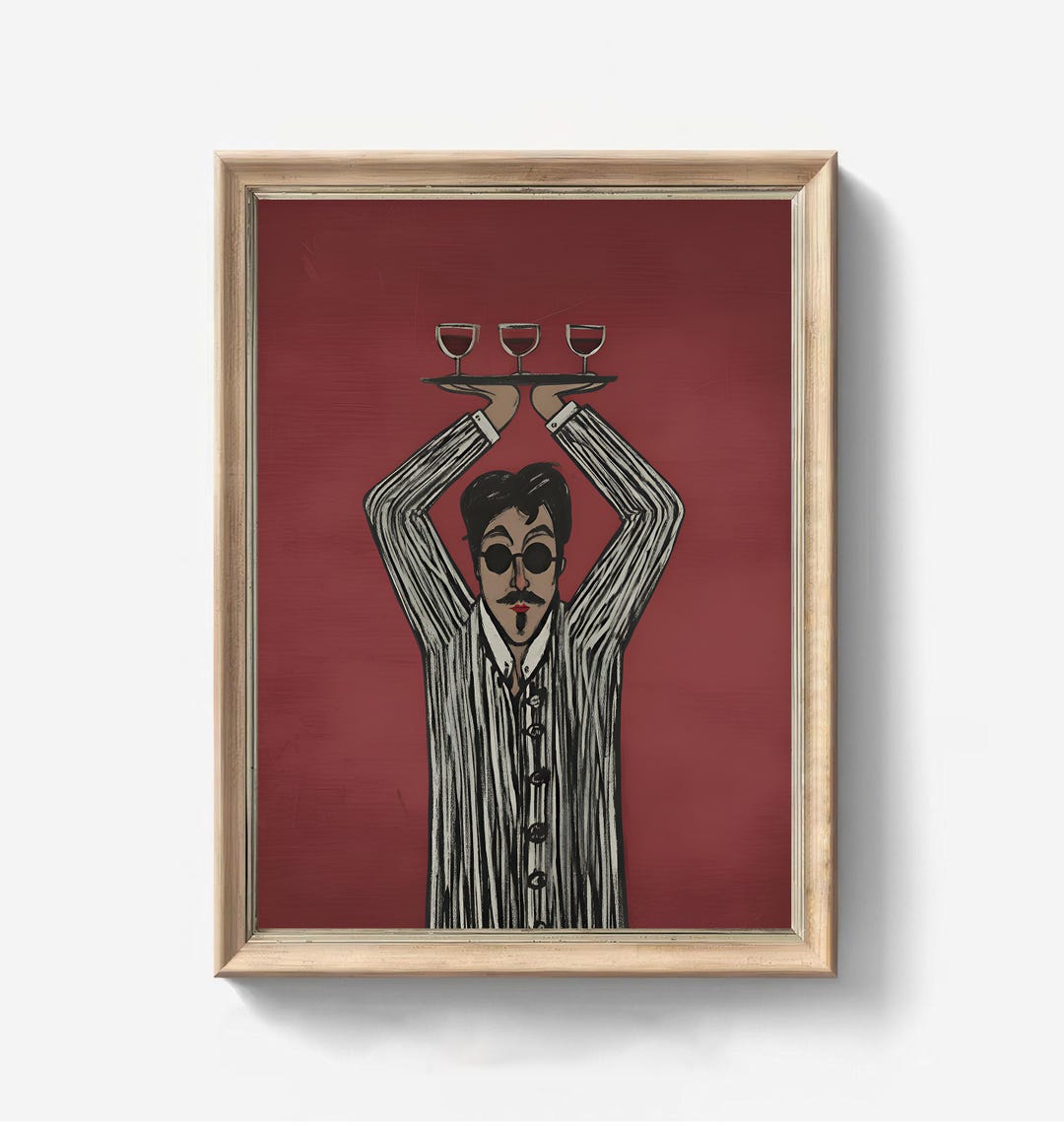 Vintage Waiter Art Print, Retro Bar Poster, Funny Kitchen Decor ...