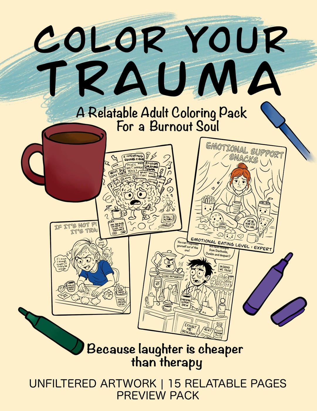 Color Your Trauma™ Funny Adult Coloring Book | Printable Coloring Pages ...