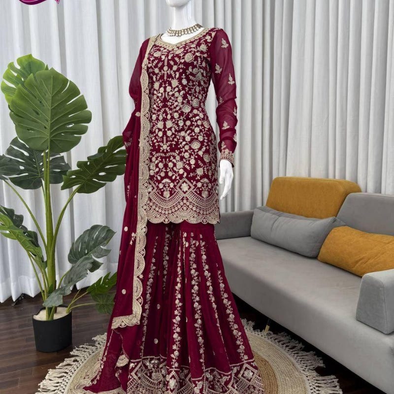 Maroon Bridal Sharara - Etsy