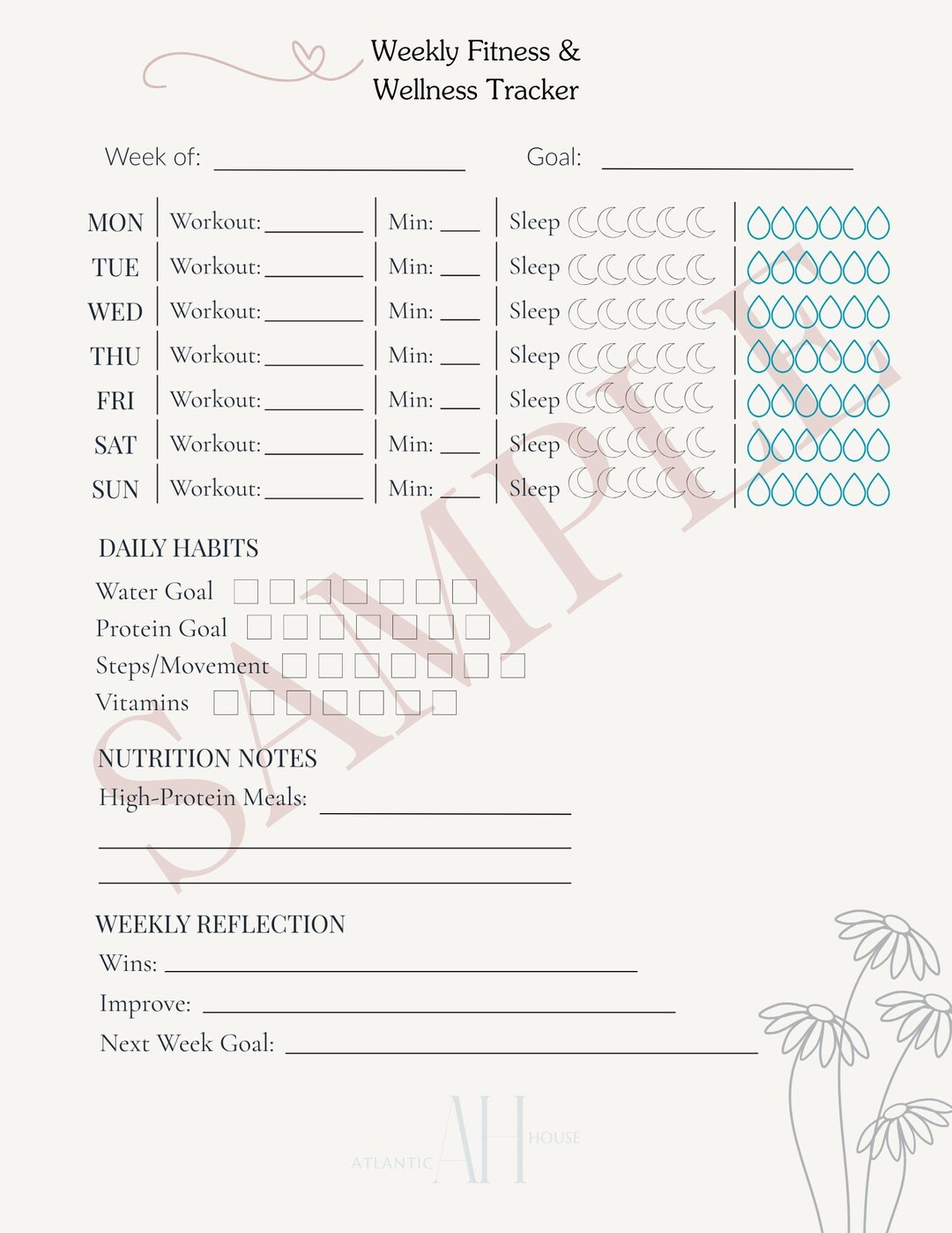 Weekly Fitness & Wellness Tracker | Printable PDF Planner - Etsy