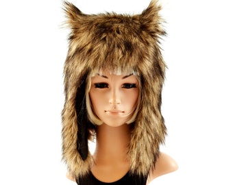 Black Wolf Hat Faux Fur Animal Hat | Etsy