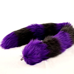 Purple Cat Tail With Black Stripes Faux Fur Kitty Tail - Etsy