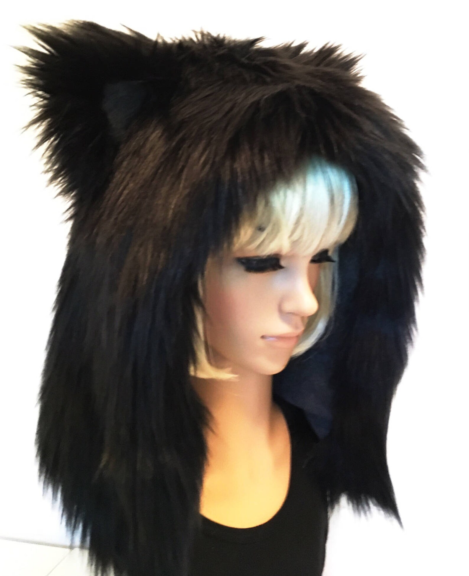 Black Cat Hood Faux Fur Animal Kitty Hat - Etsy