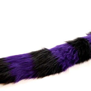 Purple Cat Tail With Black Stripes Faux Fur Kitty Tail - Etsy