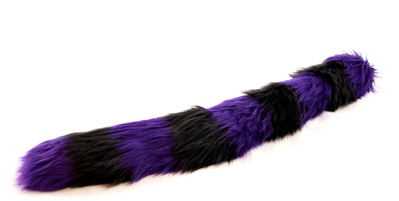 Purple Cat Tail With Black Stripes Faux Fur Kitty Tail - Etsy