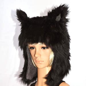 Black Wolf Hat Faux Fur Animal Hat - Etsy