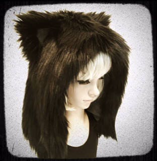 Black Cat Hood Faux Fur Animal Kitty Hat - Etsy