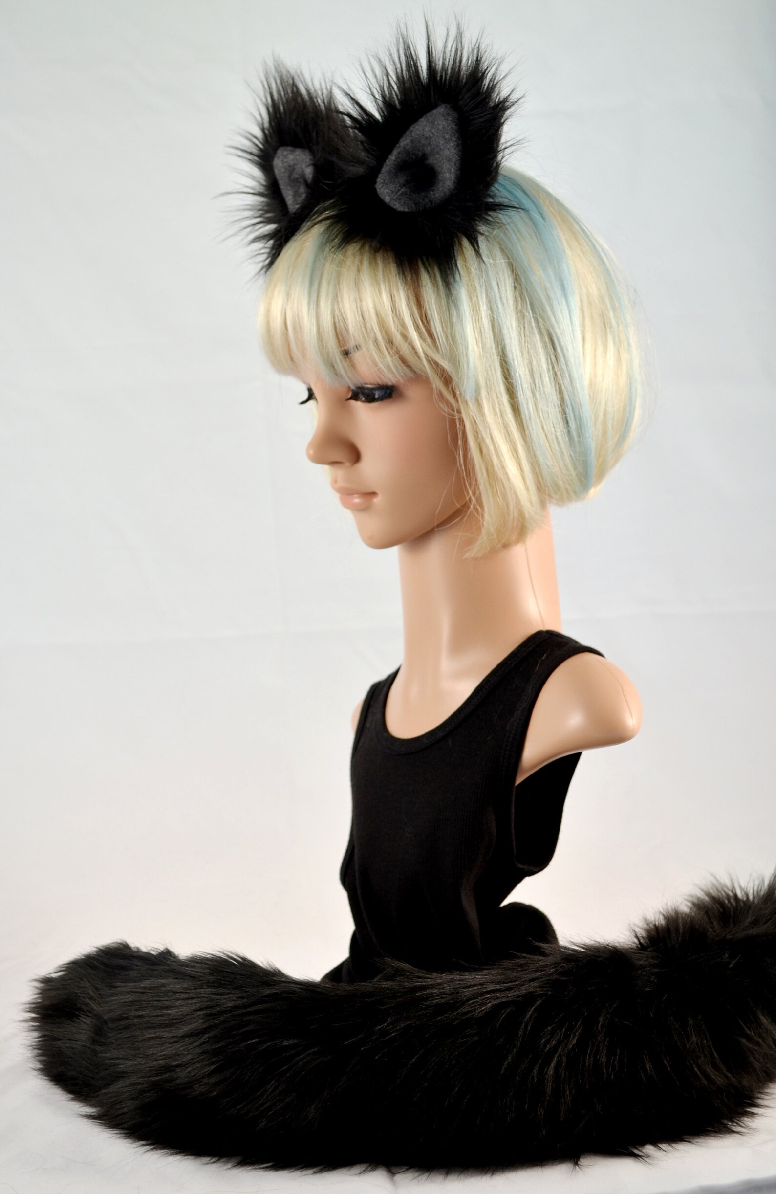 Black Cat Ear and Tail Clip On Combo in Faux Fur Kitty | Etsy