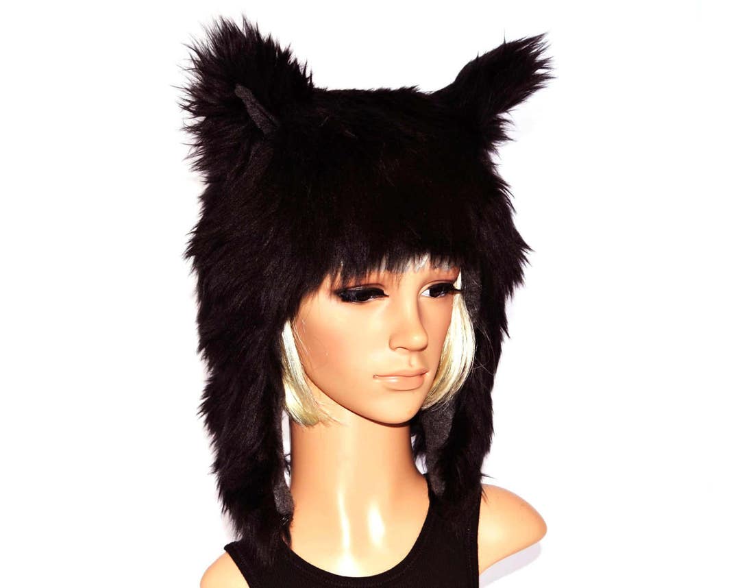 Black Wolf Hat Faux Fur Animal Hat - Etsy
