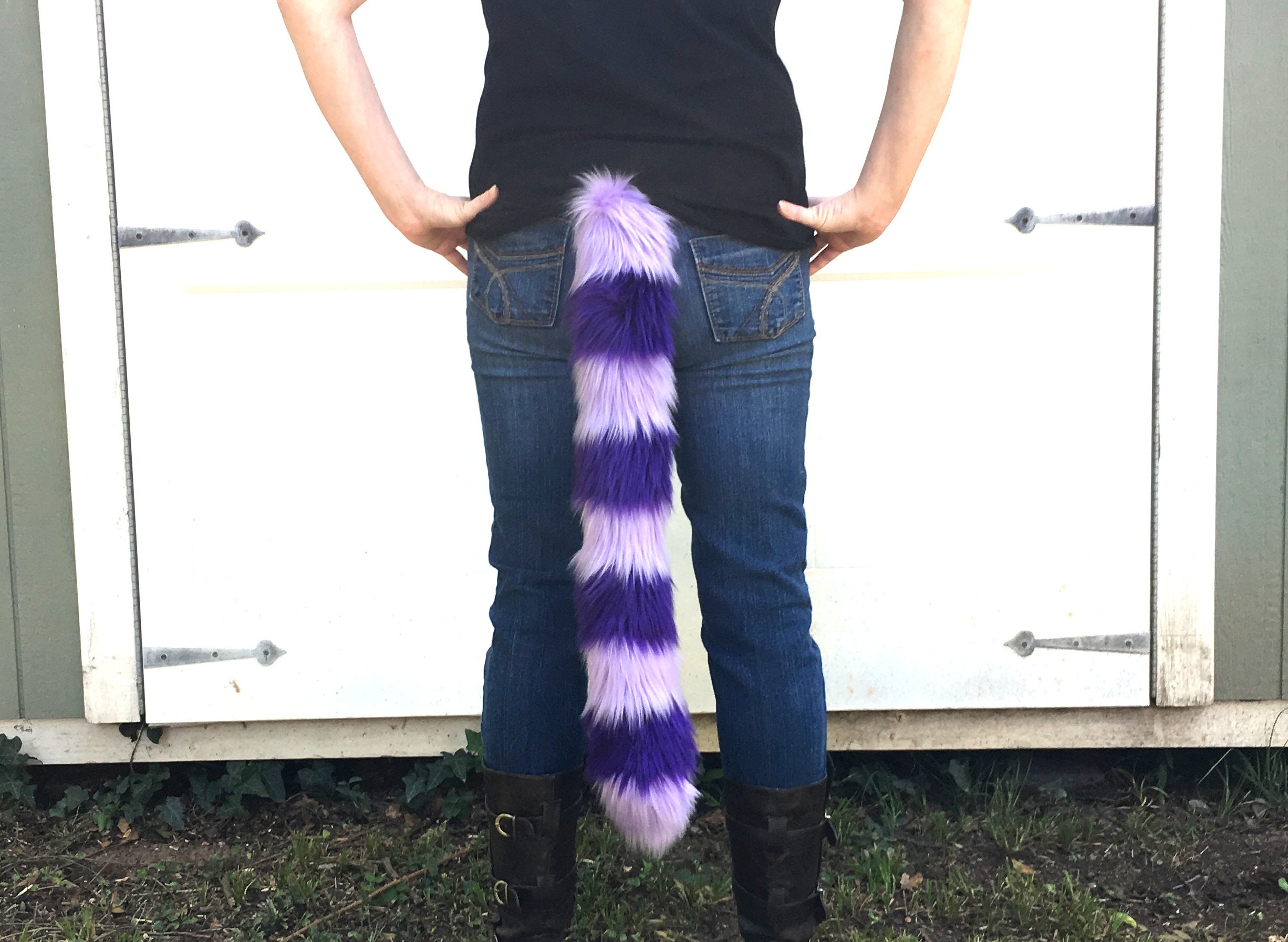 Purple Cat Tail Faux Fur Kitty Tail with Lavender and Dark | Etsy