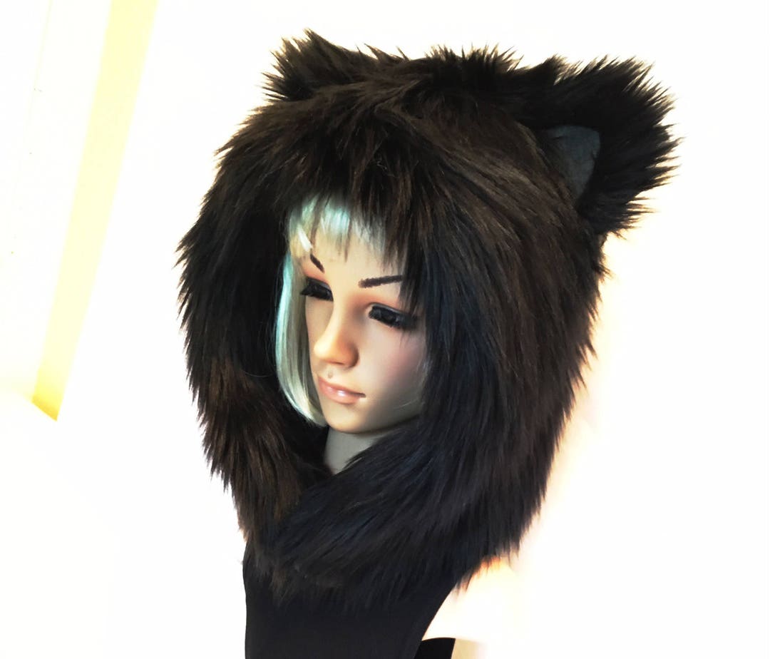 Black Cat Hood Faux Fur Animal Kitty Hat for ADULTS - Etsy
