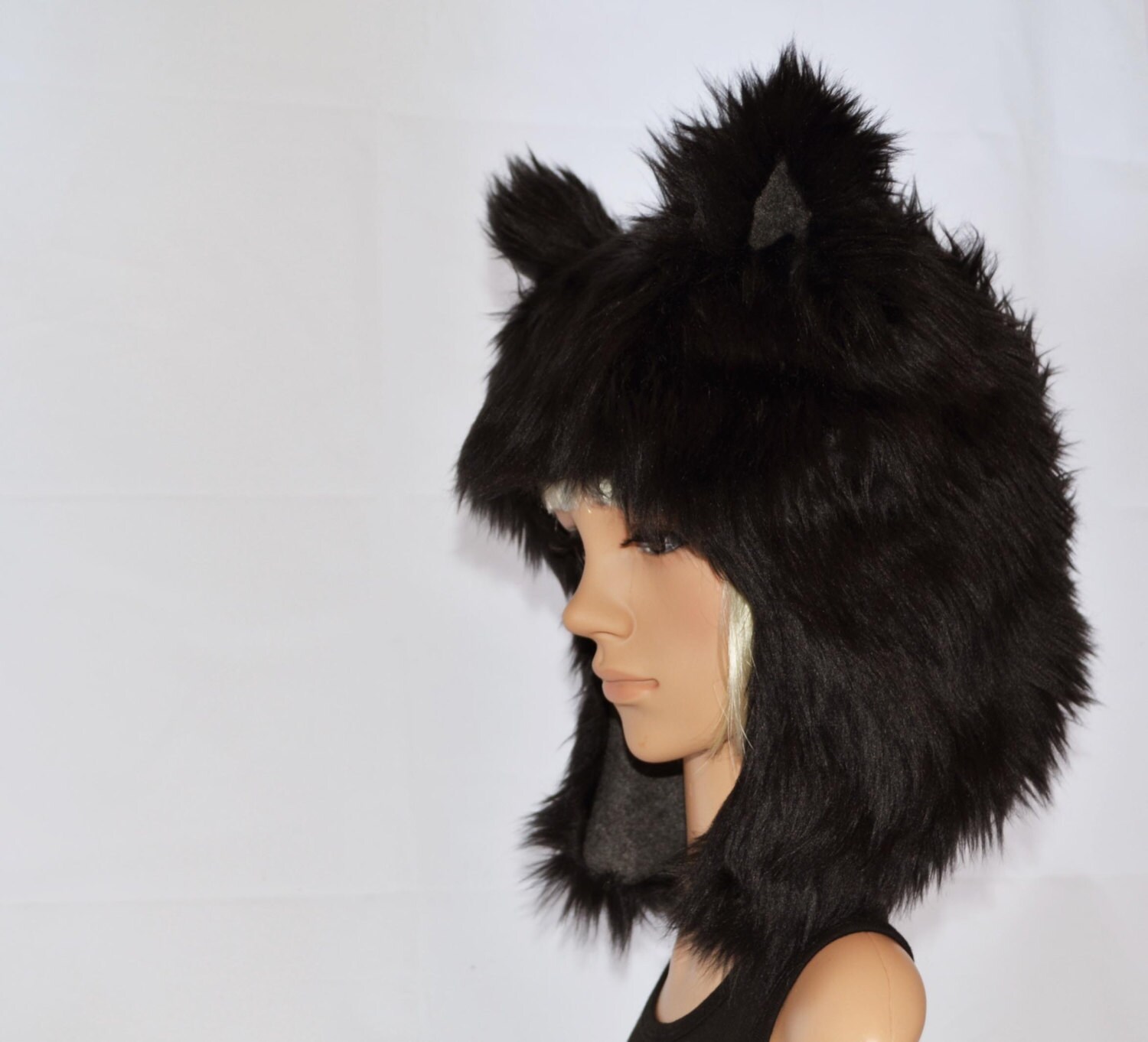 Black Wolf Hat Faux Fur Animal Hat - Etsy