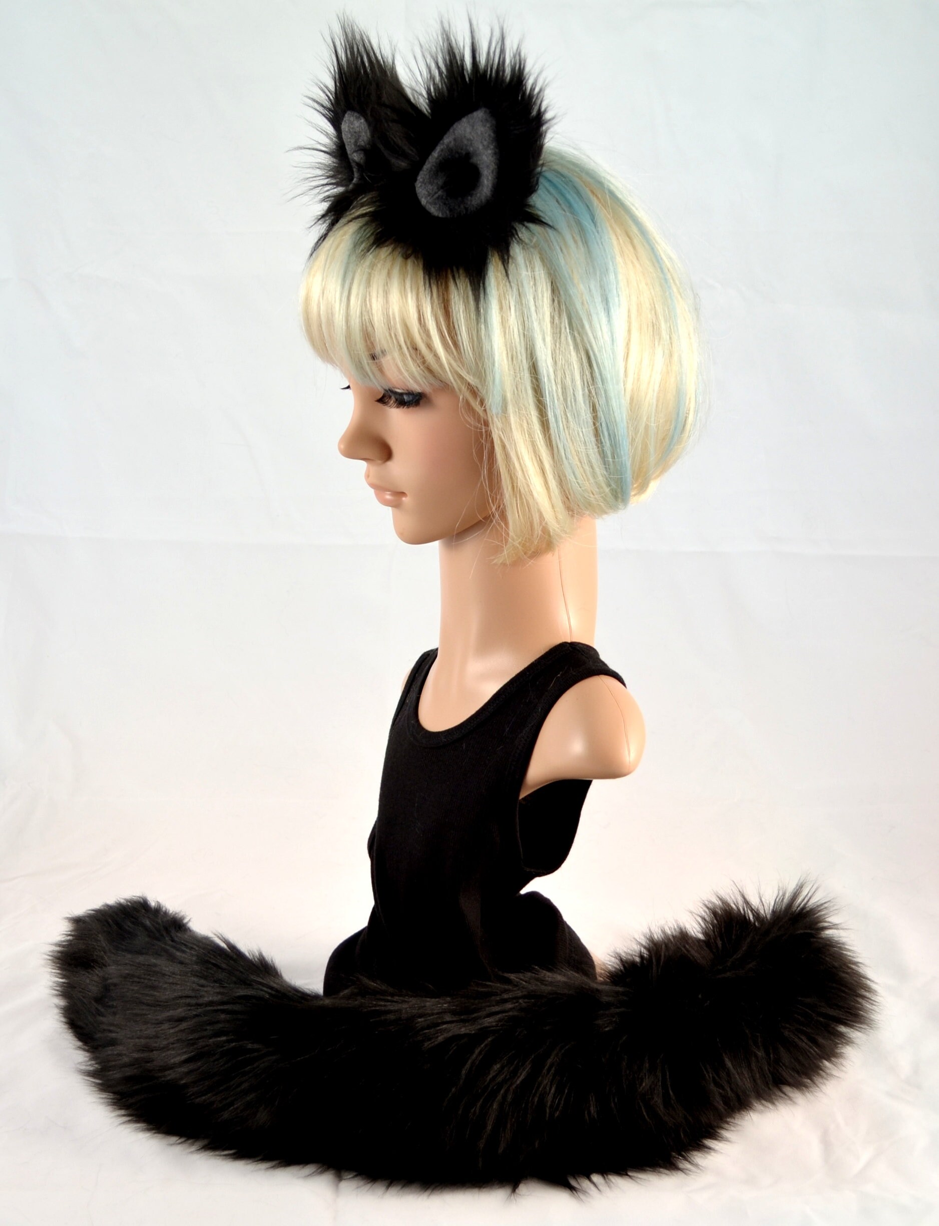 Black Cat Ear and Tail Clip On Combo in Faux Fur Kitty | Etsy