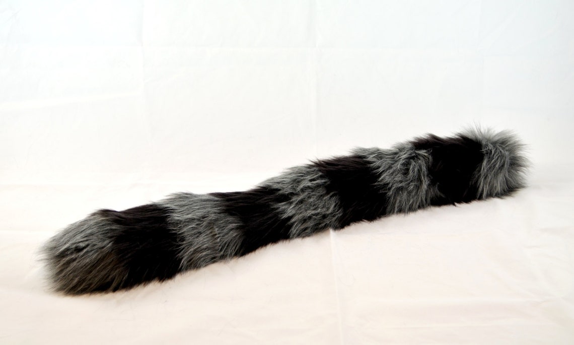 Gray Cat Tail With Black Stripes Faux Fur Kitty Tail - Etsy