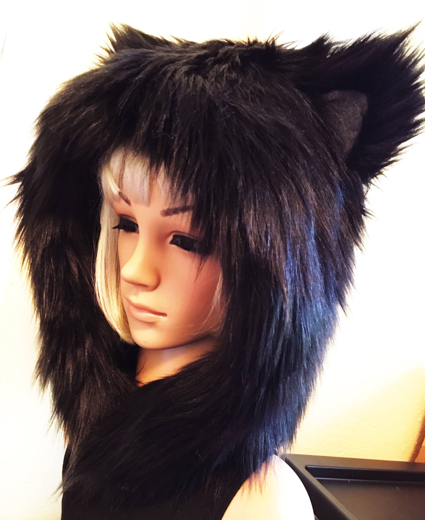 Black Cat Hood Faux Fur Animal Kitty Hat - Etsy