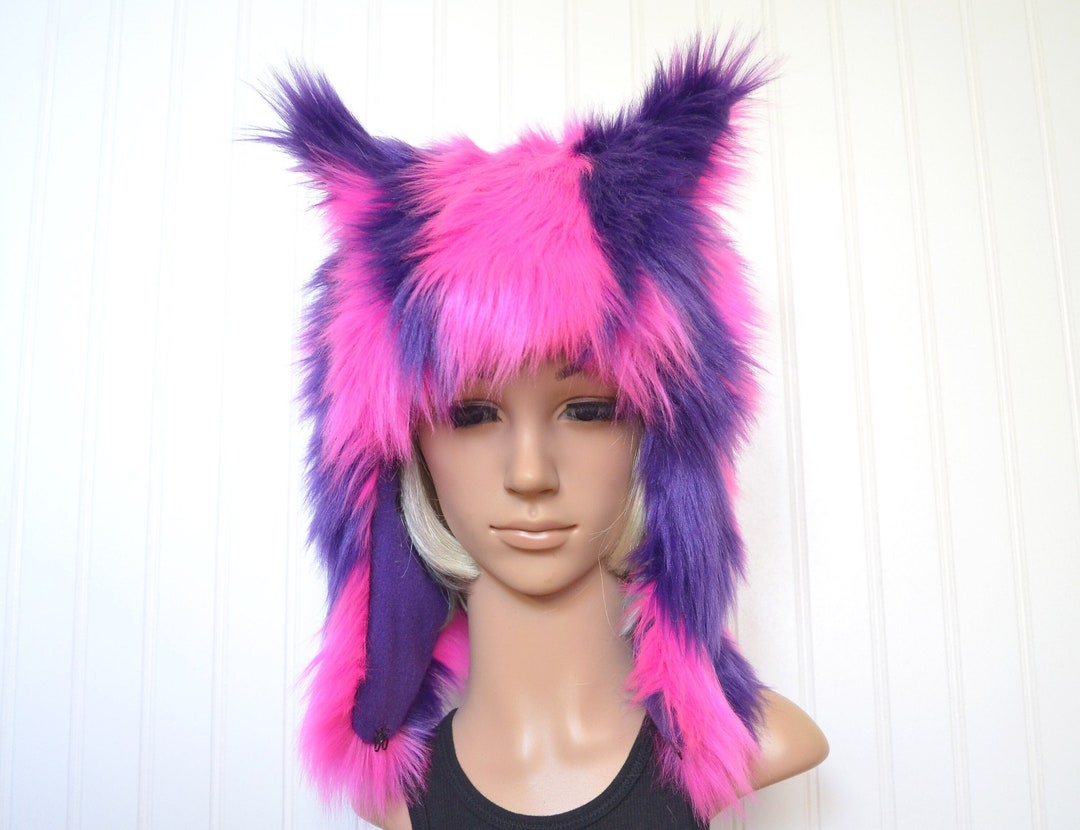 Cat Hat in Pink and Purple Striped Faux Fur Animal Hat Adult - Etsy