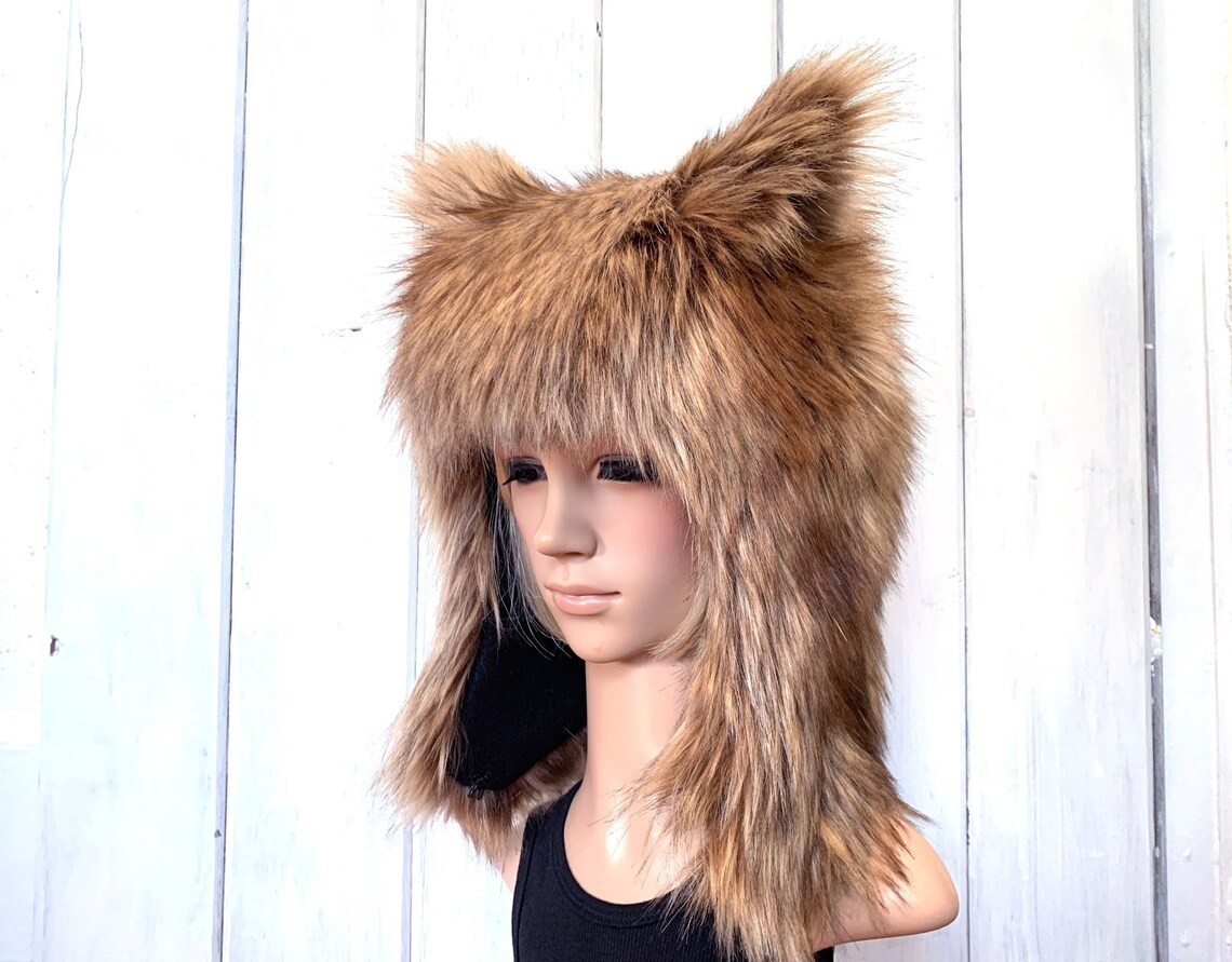 Brown Wolf Hat Faux Fur Animal Hat Werewolf - Etsy