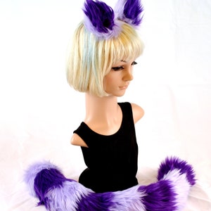 Purple Cat Ear Tail Clip on Combo in Light and Dark Purple Faux Fur - Etsy