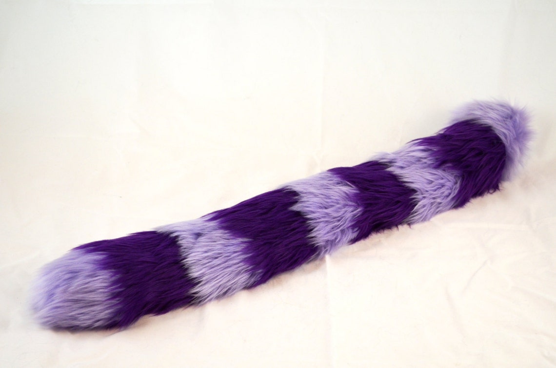 Purple Cat Tail Faux Fur Kitty Tail With Lavender and Dark - Etsy