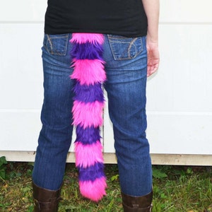 Purple Cat Tail With Black Stripes Faux Fur Kitty Tail - Etsy