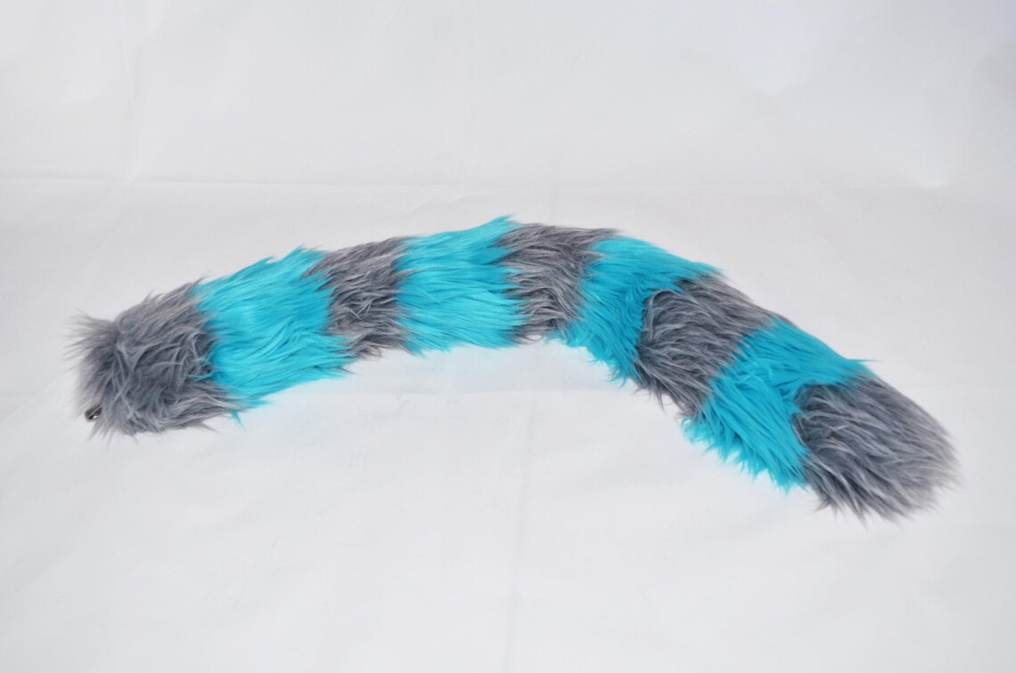 Cheshire Cat Tail Faux Fur Kitty Tail With Gray and Blue Stripes - Etsy