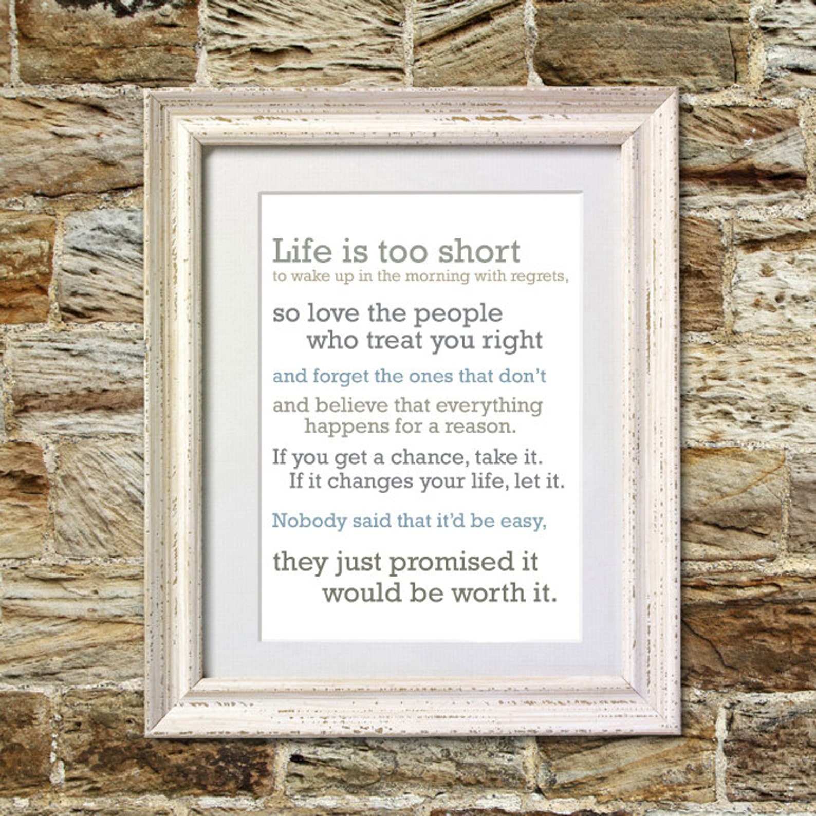 Life is Too Short Quote Typography Art Print. 8x10 on A4 - Etsy